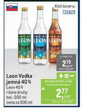 ARCHIV | Leon Vodka jemná 40% Leon 40% rôzne druhy bal: 500 ml v akcii ...