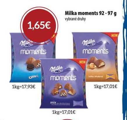 Milka moments 92-97 g vybrané druhy v akcii | Zlacnene.sk