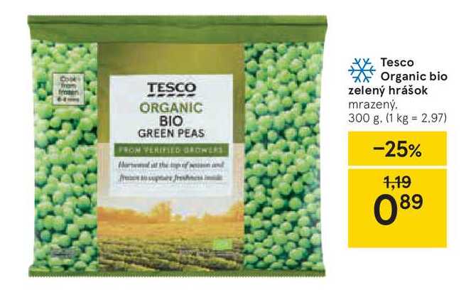 ARCHIV | Tesco Organic bio zelený hrášok, 300 g v akcii platné do: 11.1 ...