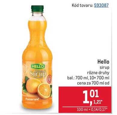 Hello sirup rôzne druhy bal.: 700 ml v akcii | Zlacnene.sk