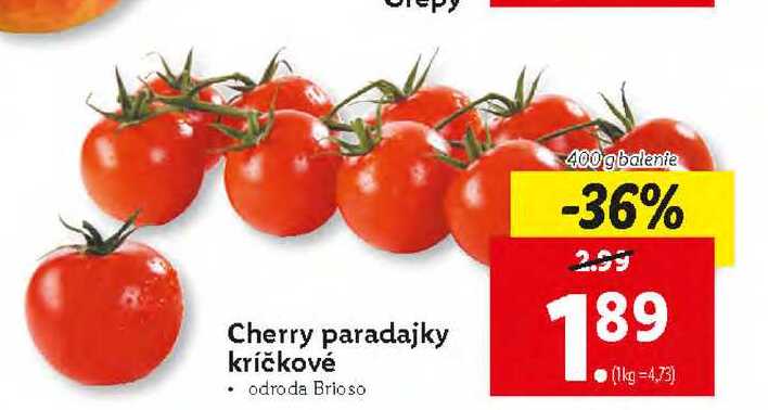 Cherry paradajky kríčkové 400 g v akcii | Zlacnene.sk