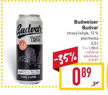 Budweiser Budvar tmavý ležiak 12 % plechovka 0,5 l v akcii | Zlacnene.sk