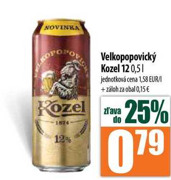 Velkopopovický Kozel 12 0,5l plech v akcii | Zlacnene.sk